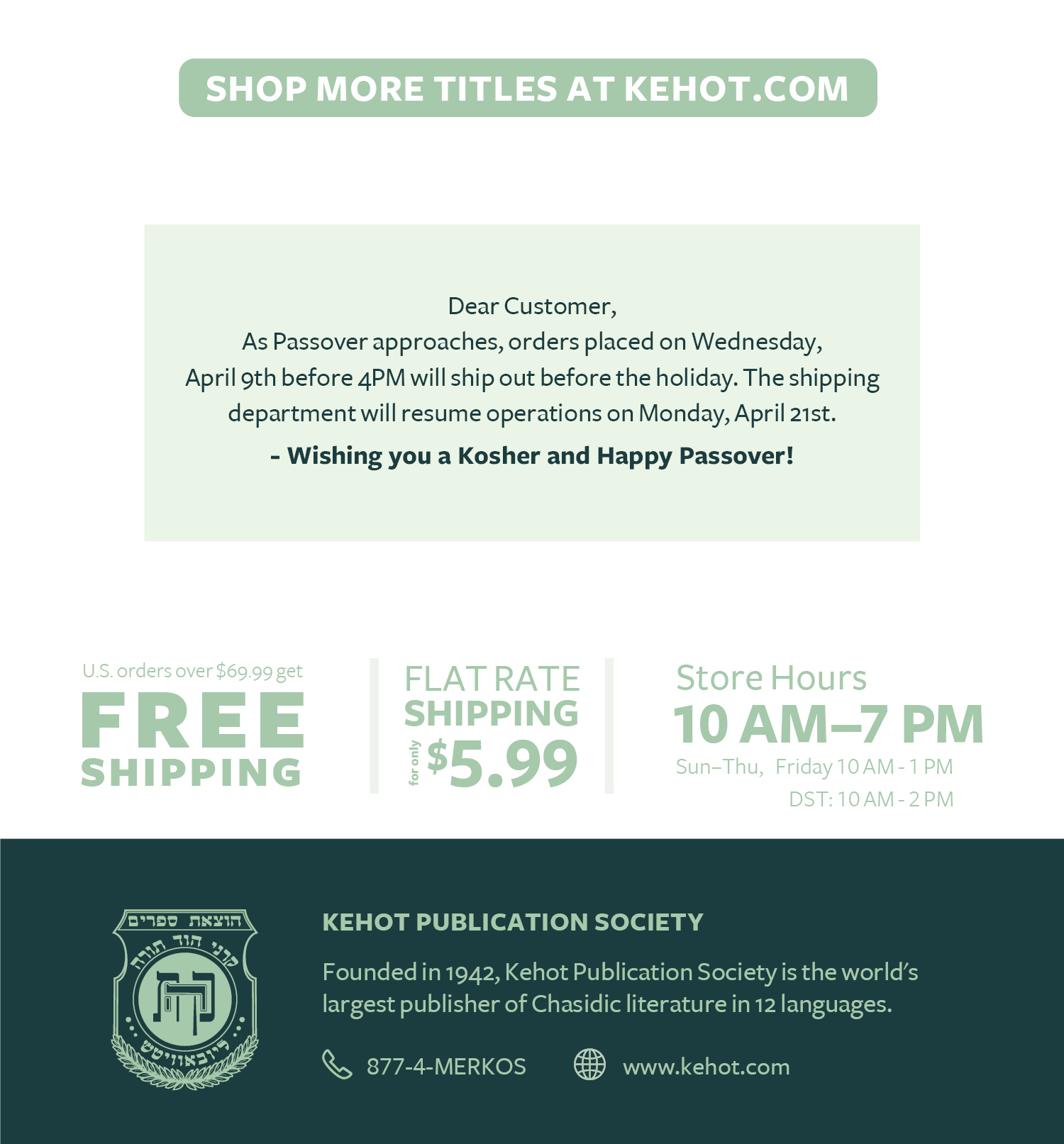 Yud Aleph Nissan Sale at Kehot · Up to 40% Off Sitewide!